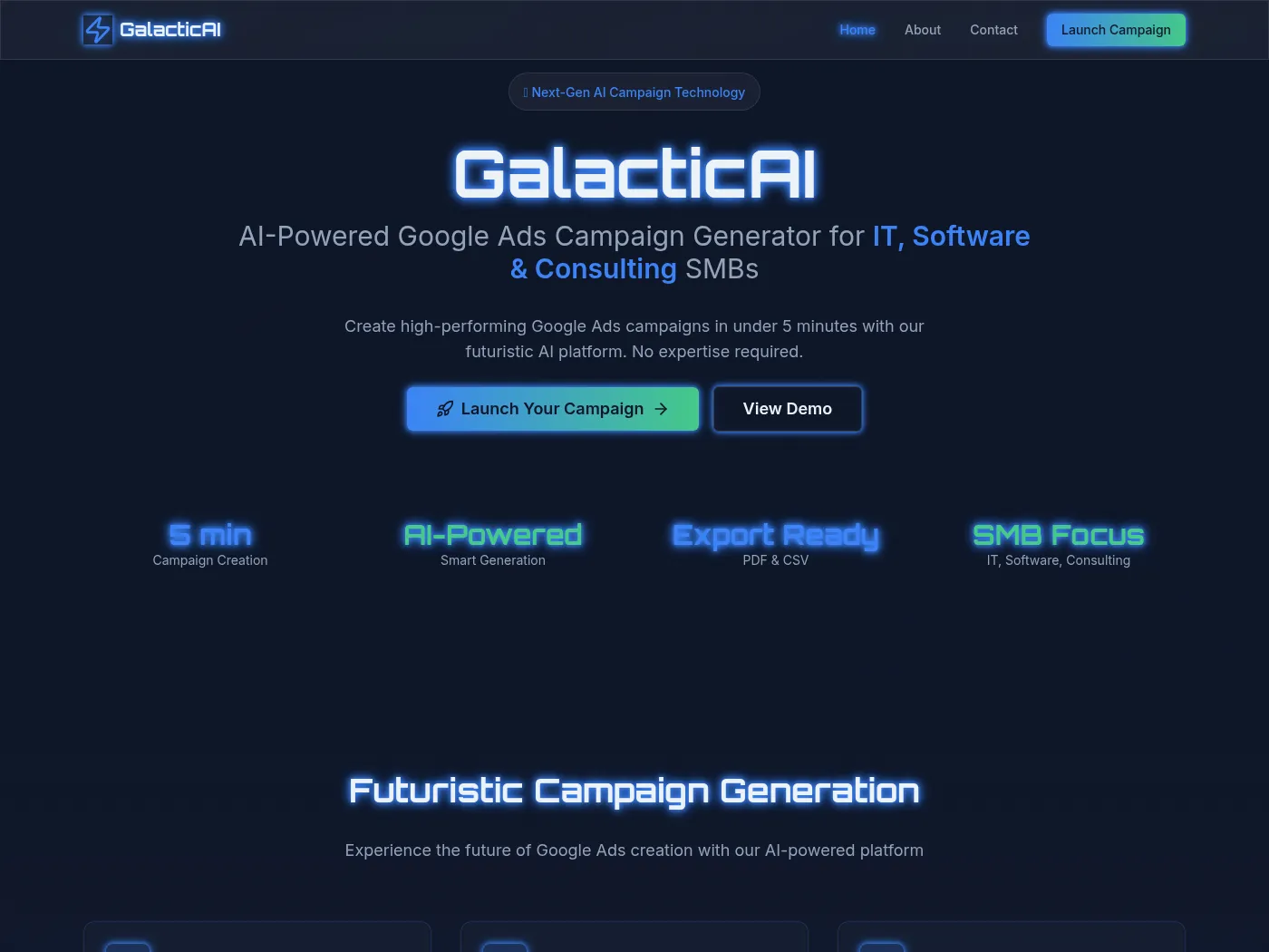 GalacticAI: Futuristic AI-Powered Google Ads Campaign Generator for SMBs