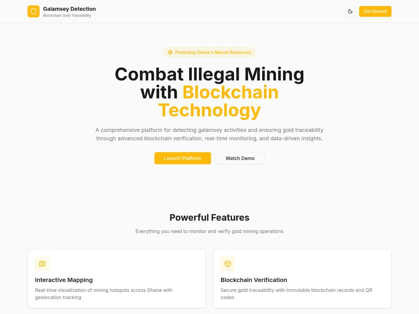 Galamsey Detection & Blockchain Gold Traceability Web Platform