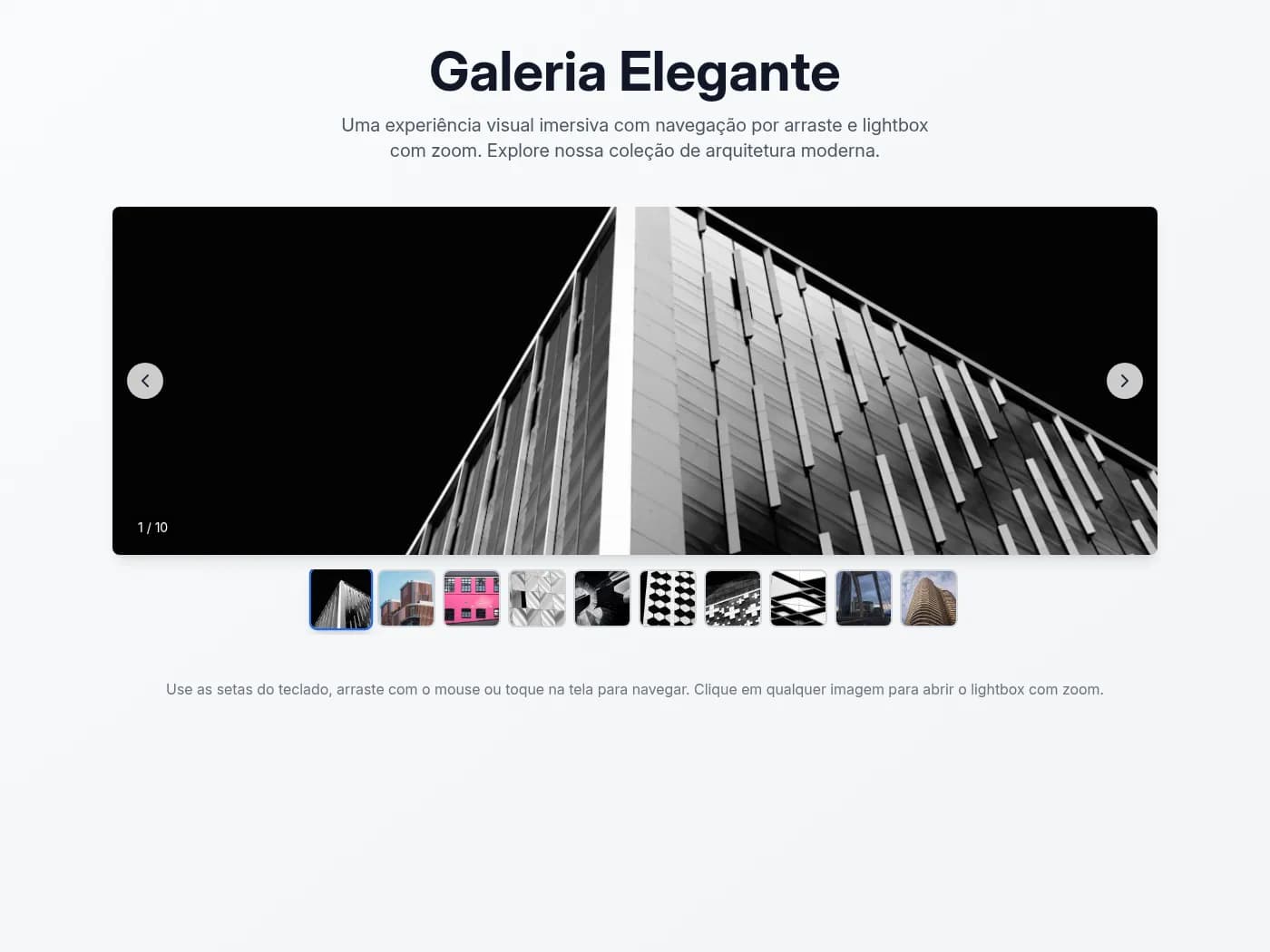 Galeria de Imagens em Carrossel com Lightbox e Zoom