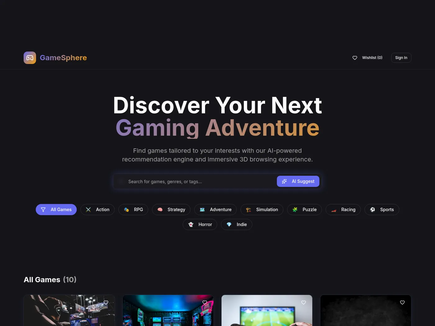 Game Discovery Hub: Interactive 3D Game Finder Website