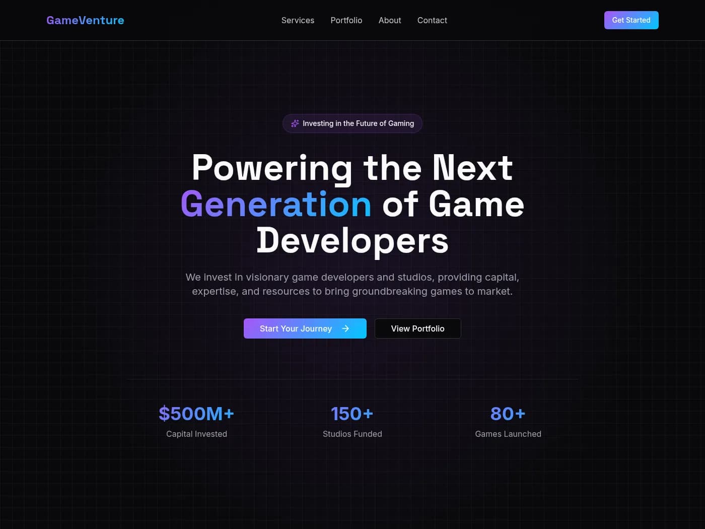 Game Investment Firm Landing Page
