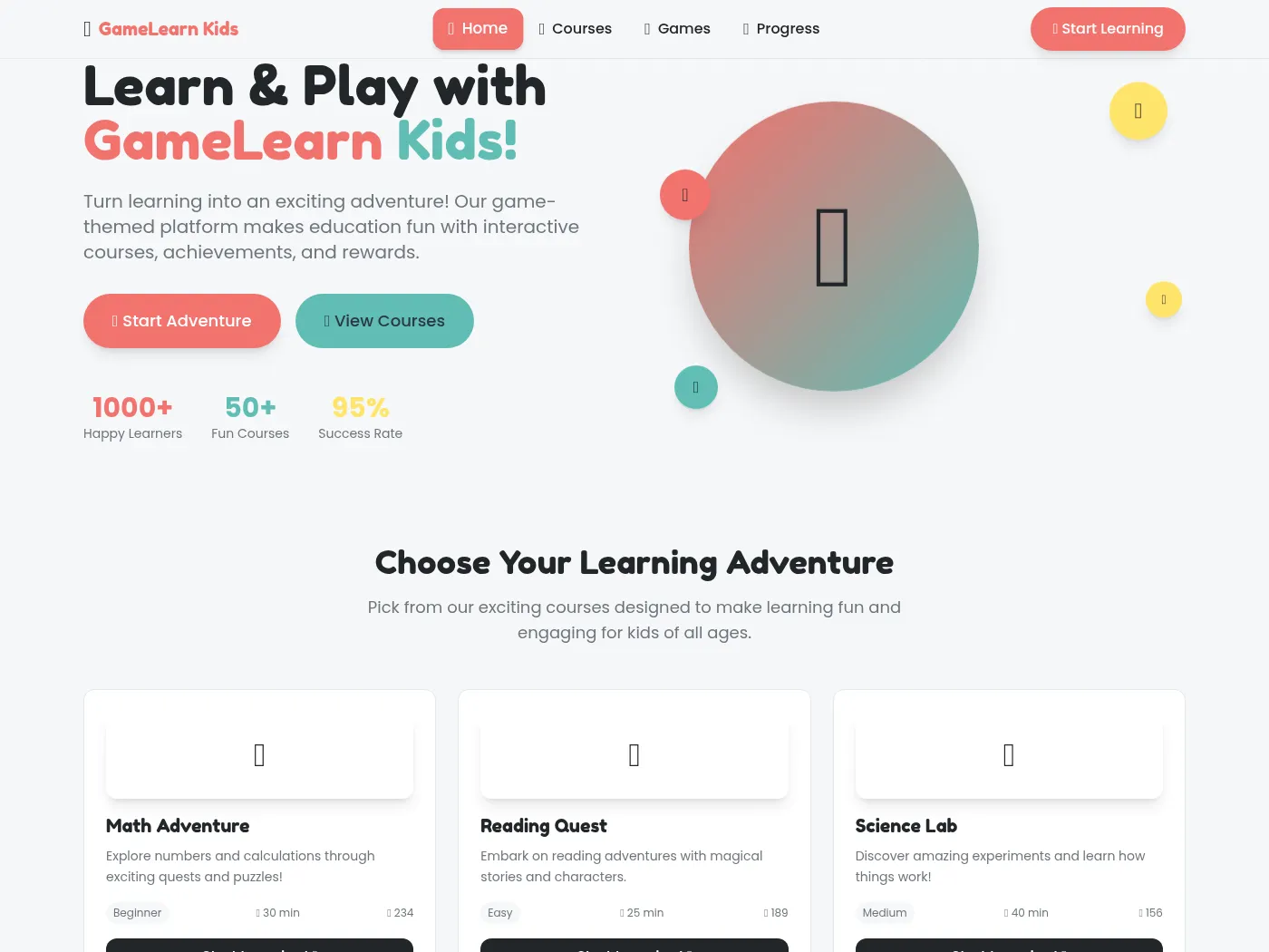 Game-Themed E-Learning Platform for Kids