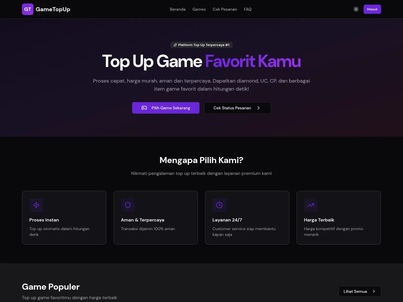 Game Top-Up Platform & Admin Dashboard with Secure Transactions
