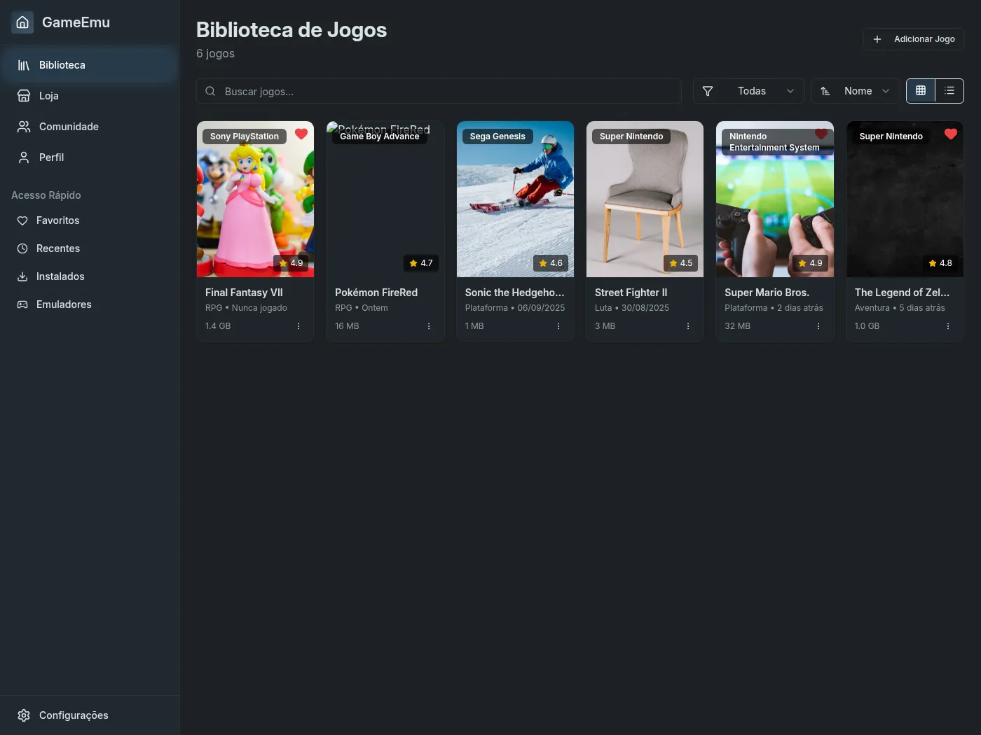 GameEmu - Plataforma de Emulação de Jogos Estilo Steam
