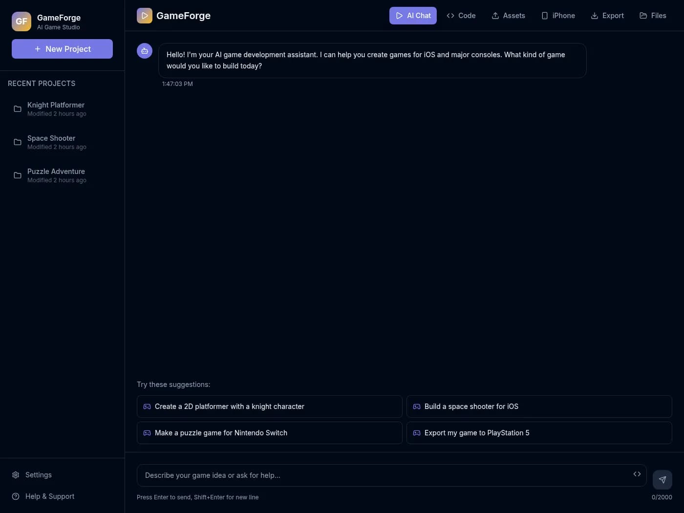 GameForge: AI-Powered Cross-Platform Game Creation Suite