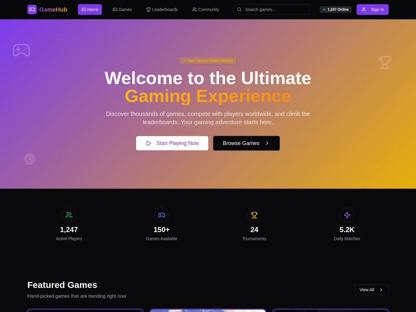 GameHub: Online Gaming Portal