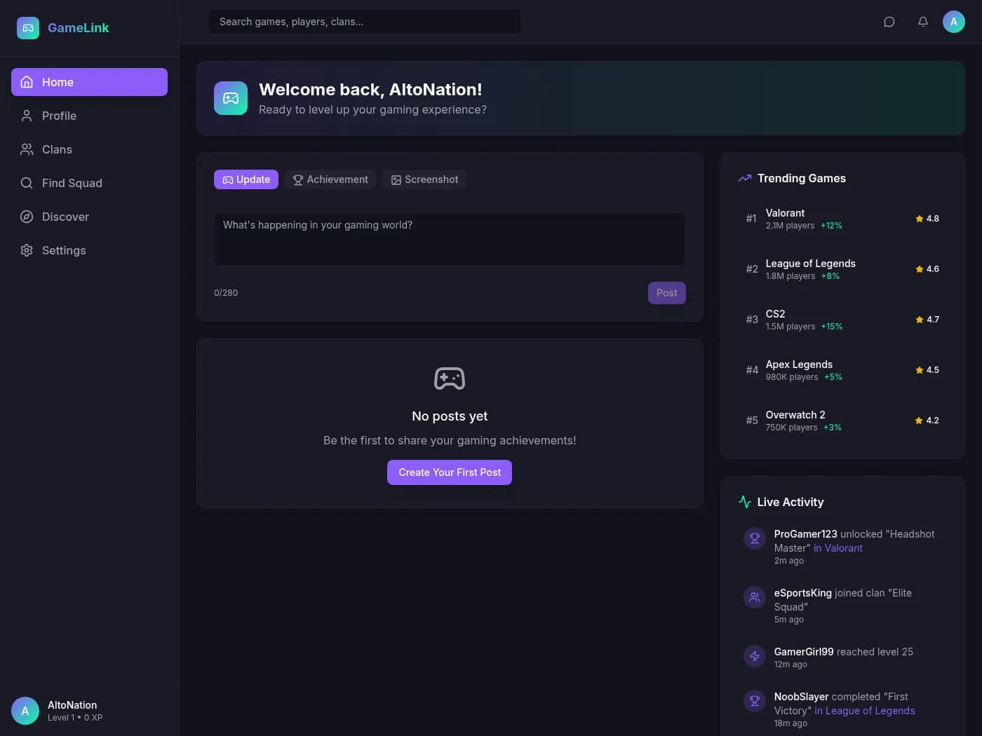 GameLink: The Ultimate Social Network for Gamers