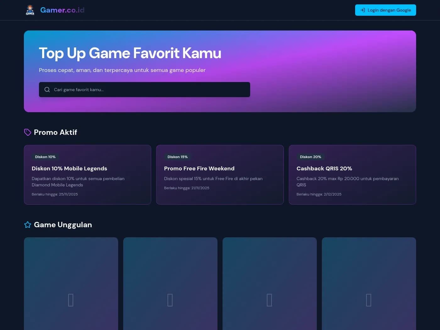 Gamer.co.id In-Game Currency Top-Up Web App