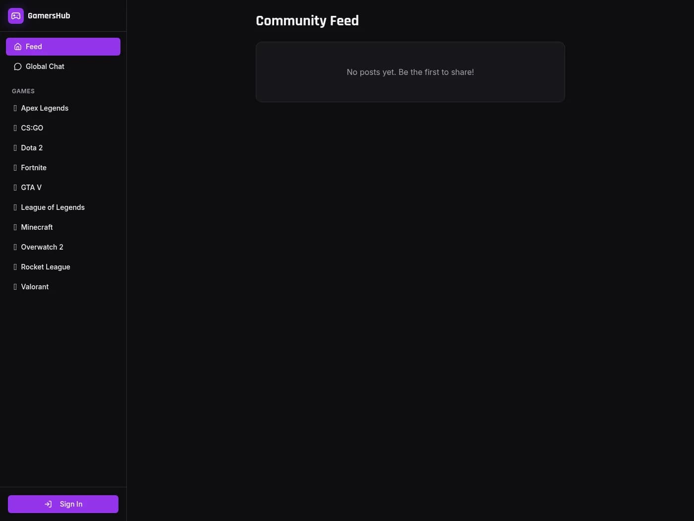 Gamers' Community Web Hub