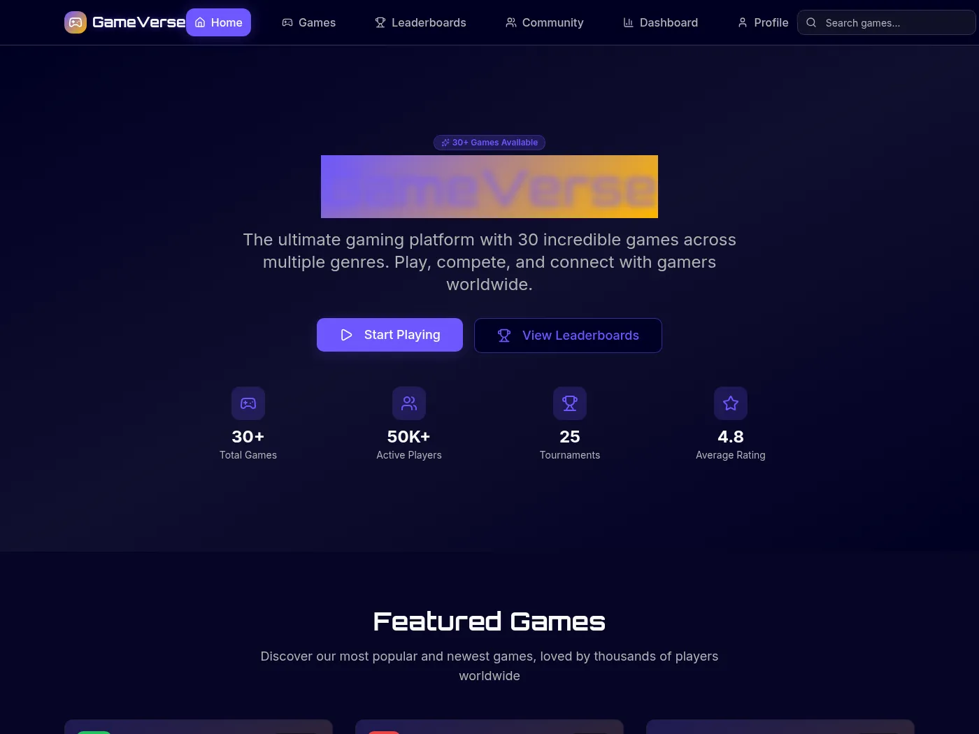 GameVerse: Multi-Genre Mobile-Optimized Gaming Platform