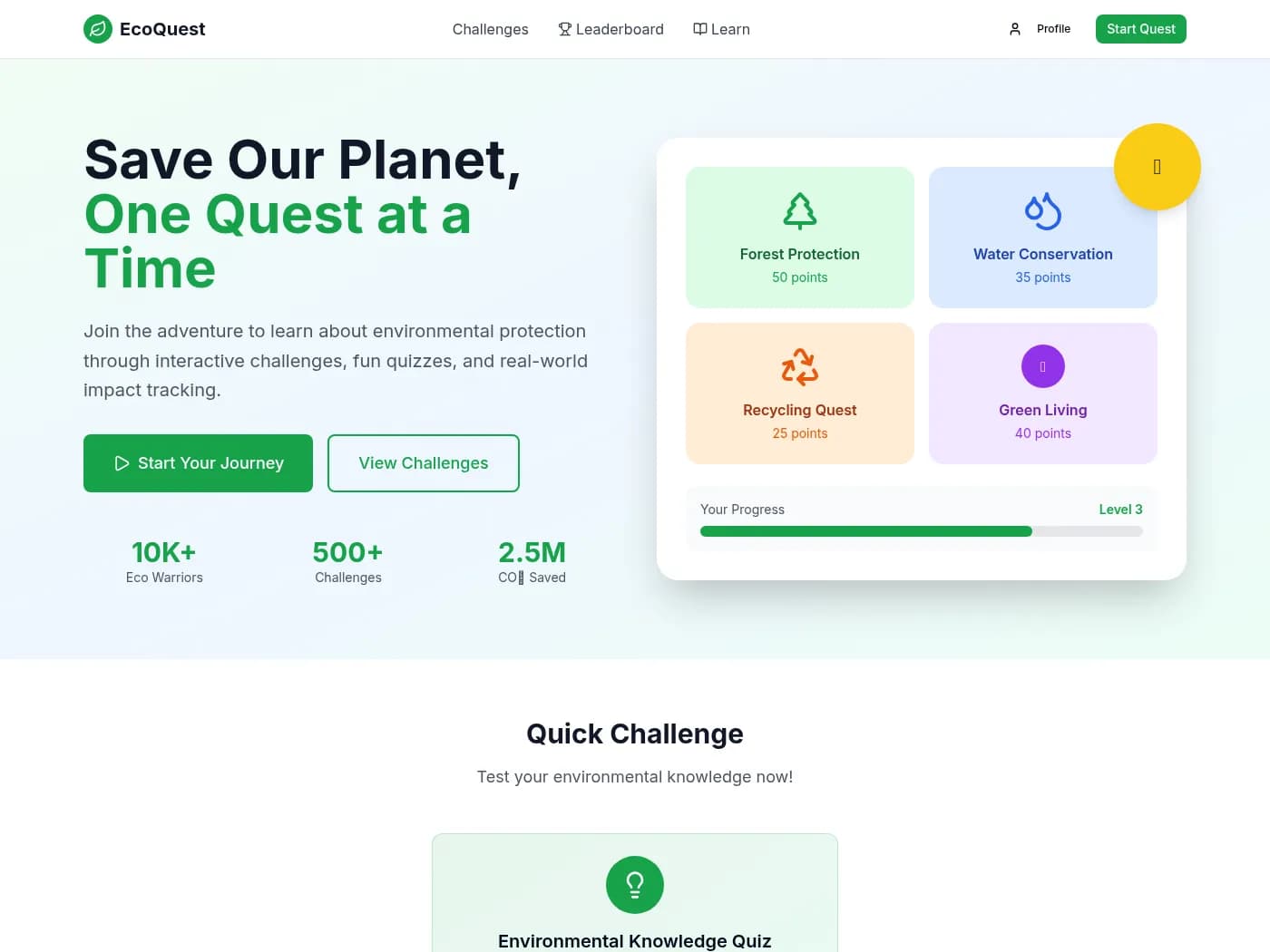 EcoQuest: Gamified Environmental Education Platform