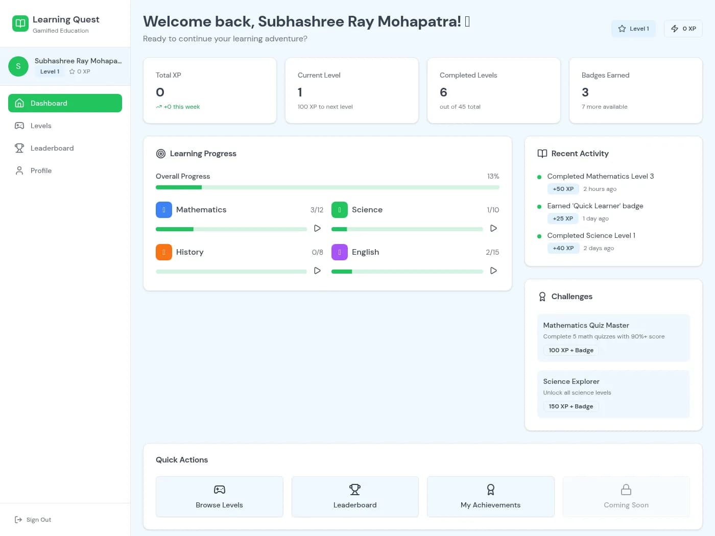 Gamified Learning Platform Boilerplate