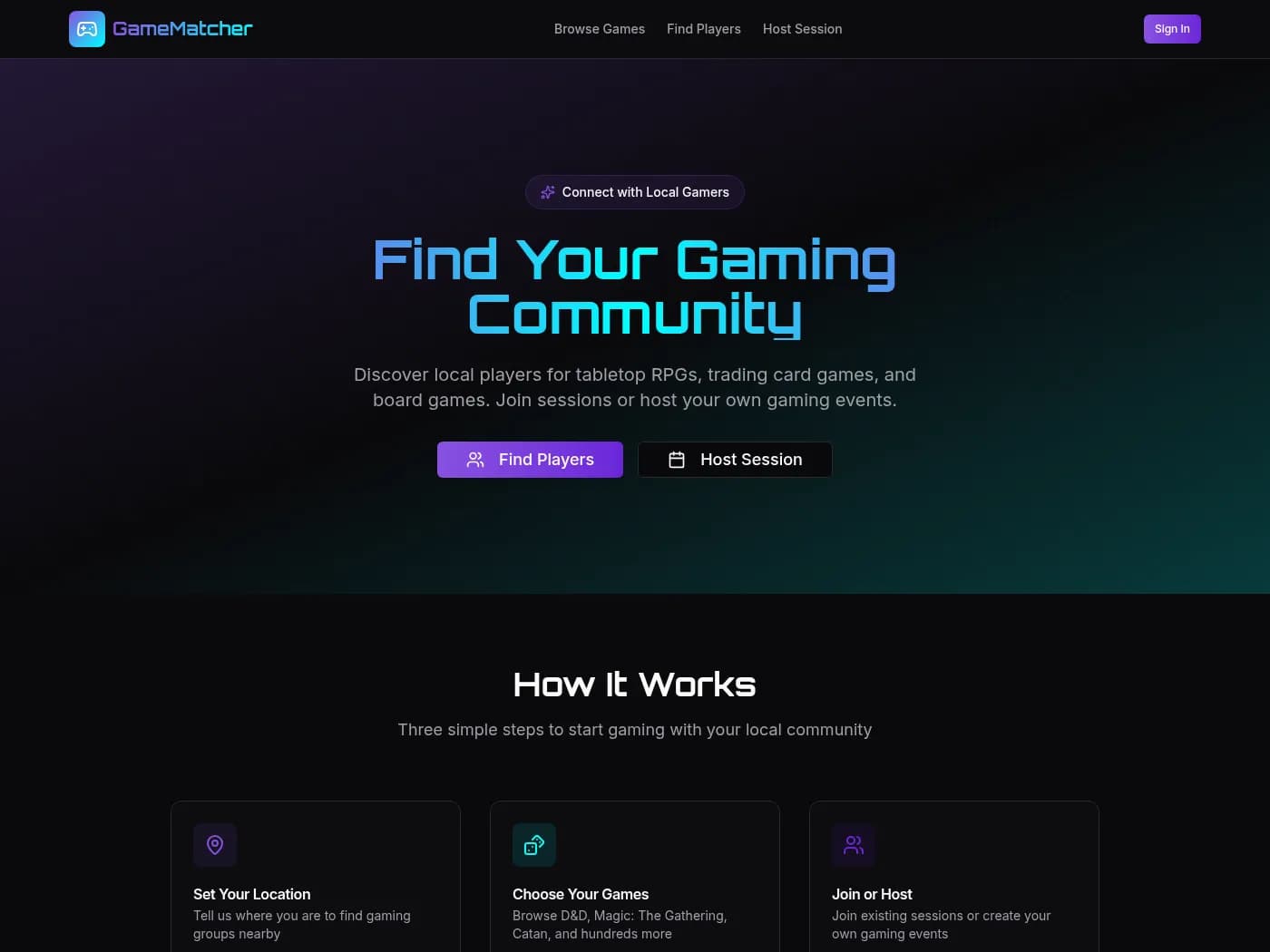 Gaming Community Matcher for Tabletop, TCG & Board Games