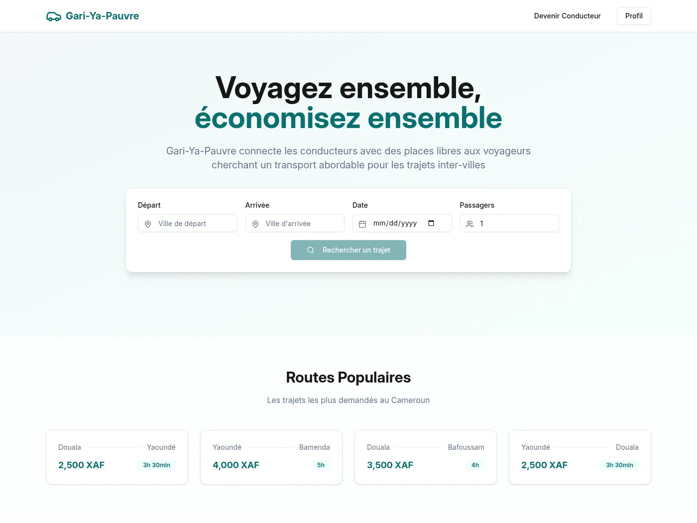 Gari-Ya-Pauvre: Inter-City Rideshare Platform for Affordable Travel