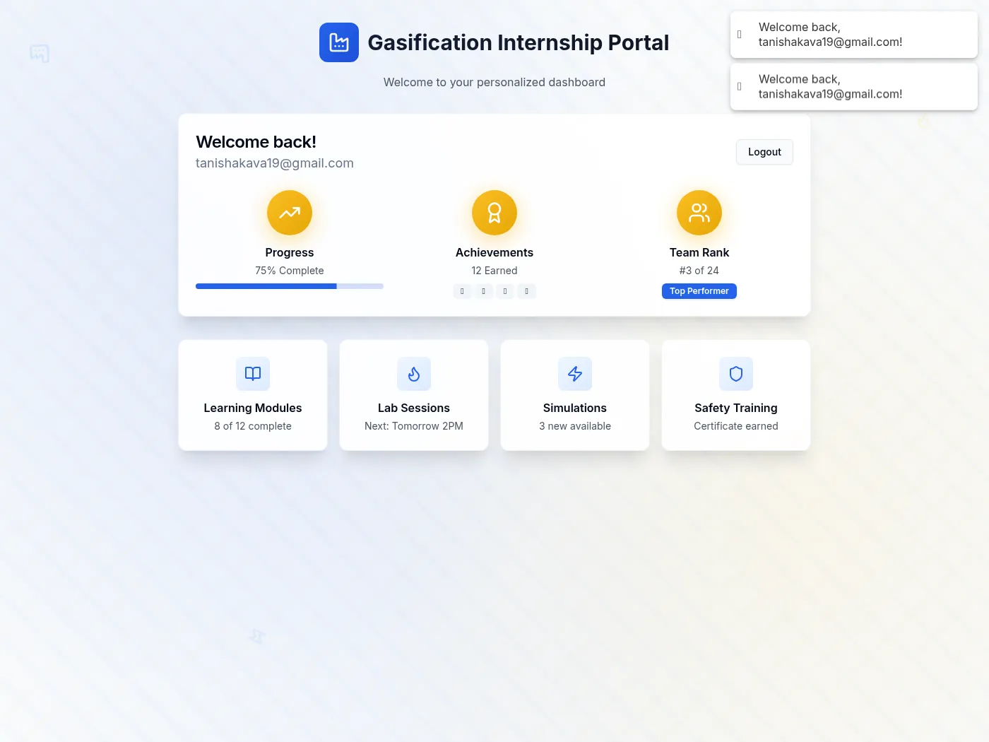 Gasification Internship Login Portal