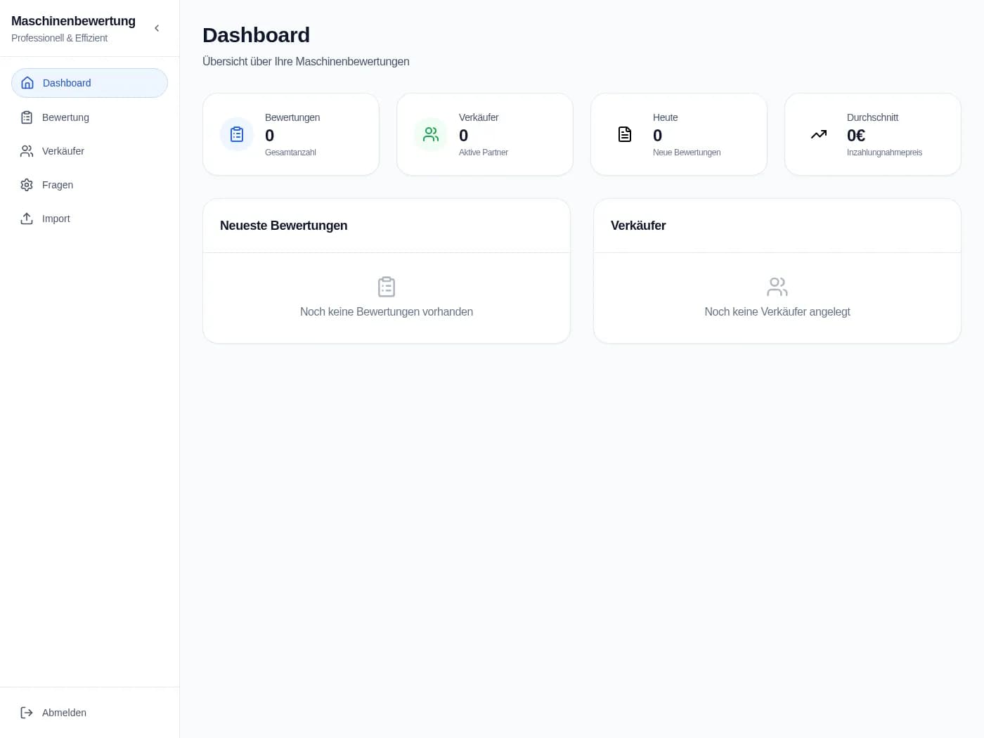 Gebrauchtmaschinenbewertung WebApp – Excel-Import und flexible Zustandsbewertung