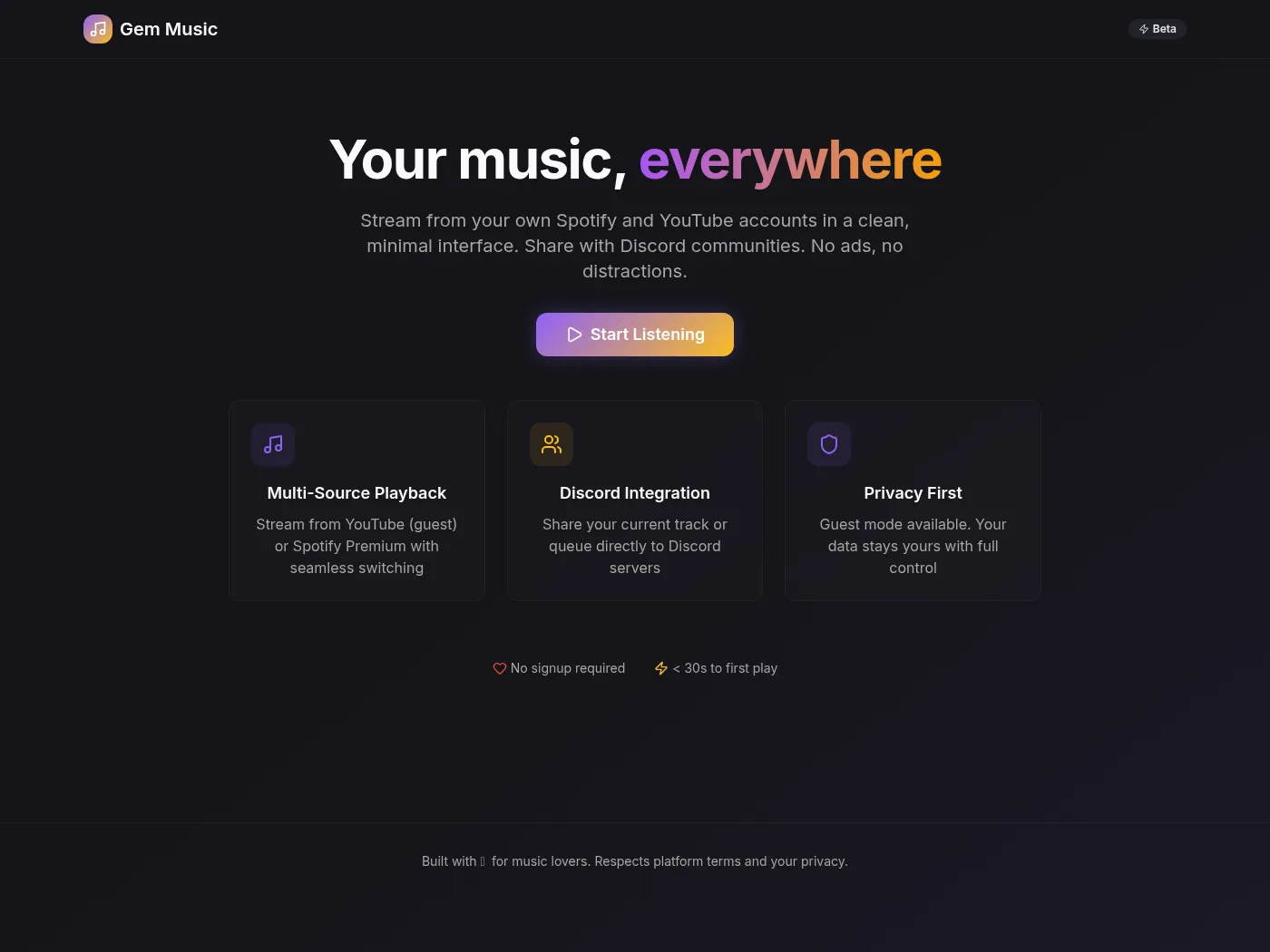 Gem Music: Minimal Multi-Source Web Player with Discord Bridge