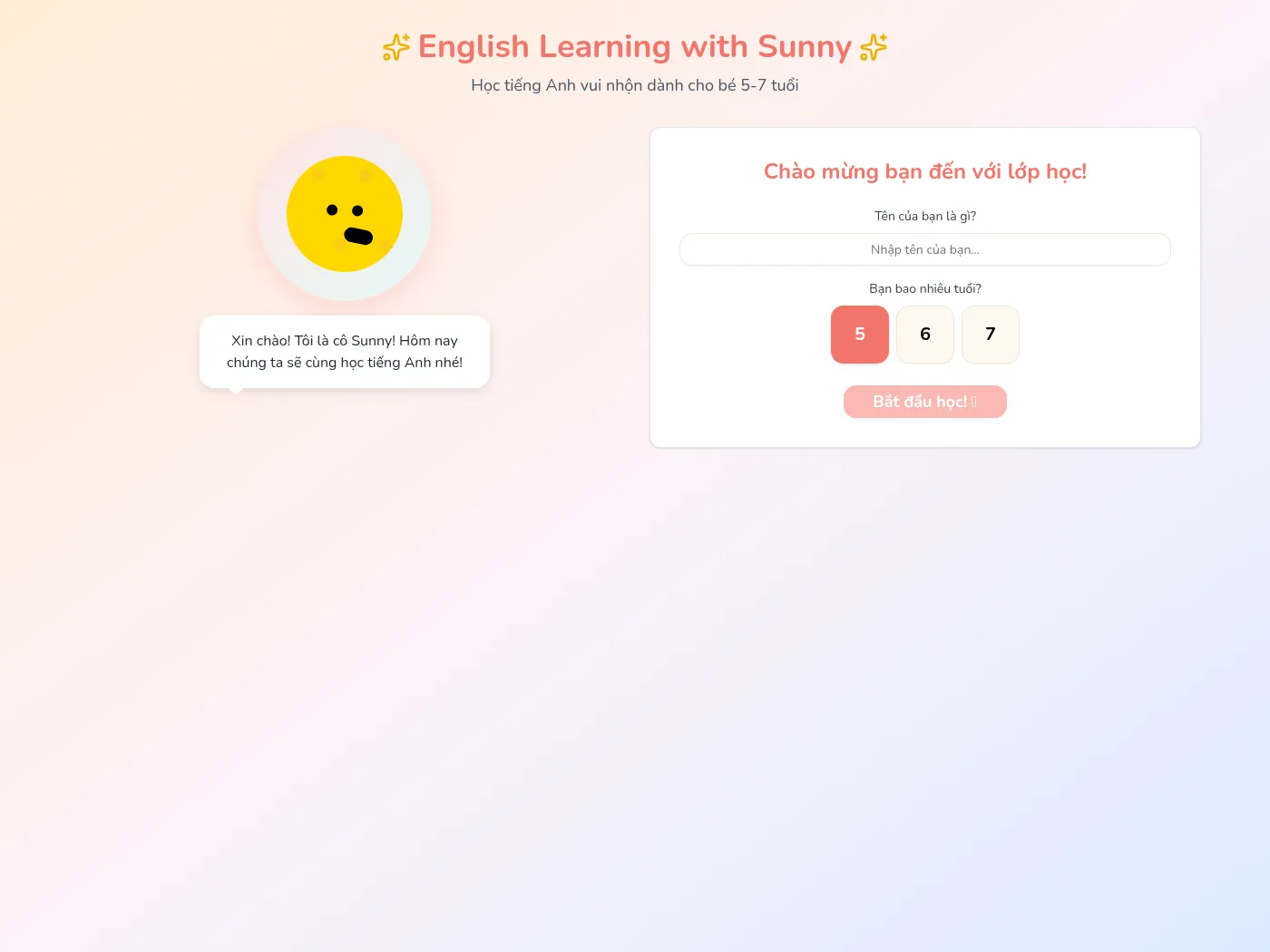 Gemini English Learning Web App for Kids (5-7 Years Old)