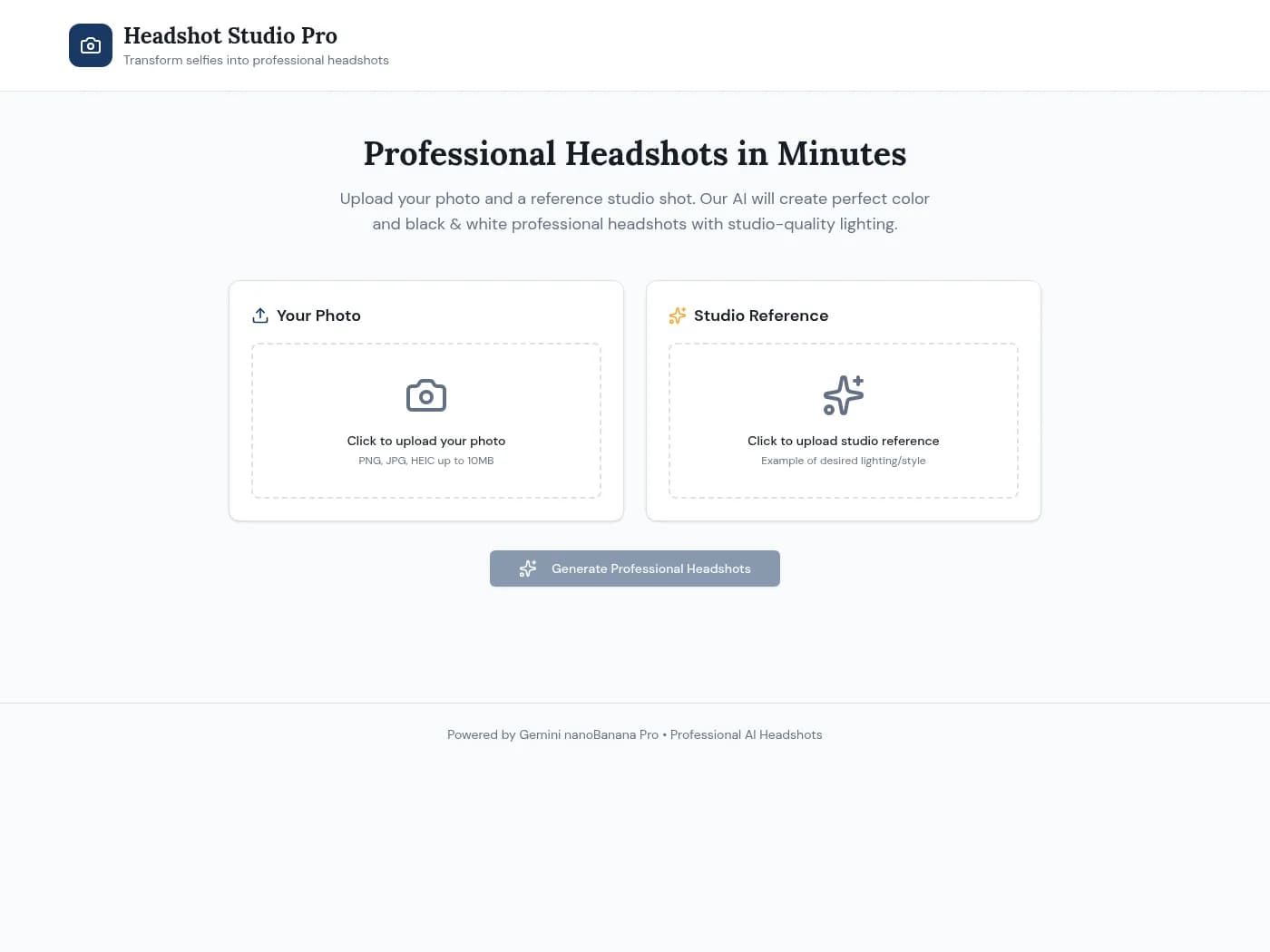 Gemini Pro Headshot Studio SaaS