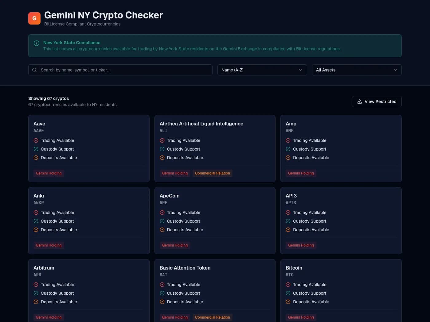 Gemini NY Crypto Checker