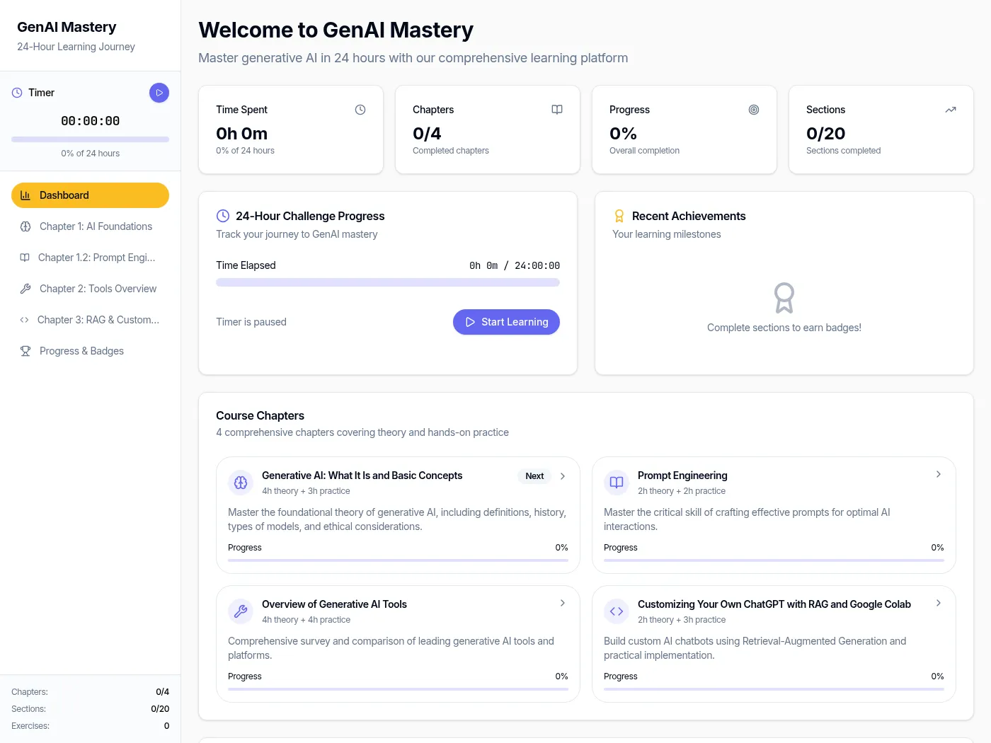 GenAI Mastery in 24 Hours: Interactive Learning Platform