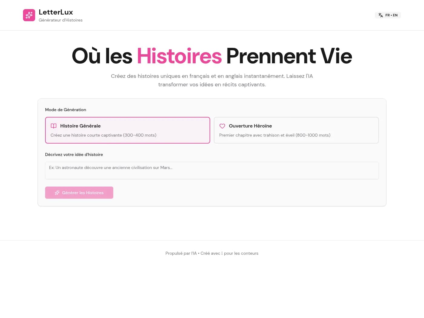 LetterLux: Générateur d'Histoires Bilingue Français-Anglais