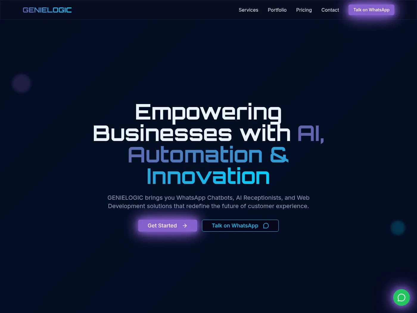 GENIELOGIC Futuristic AI-Powered Business Landing Page & Admin Dashboard