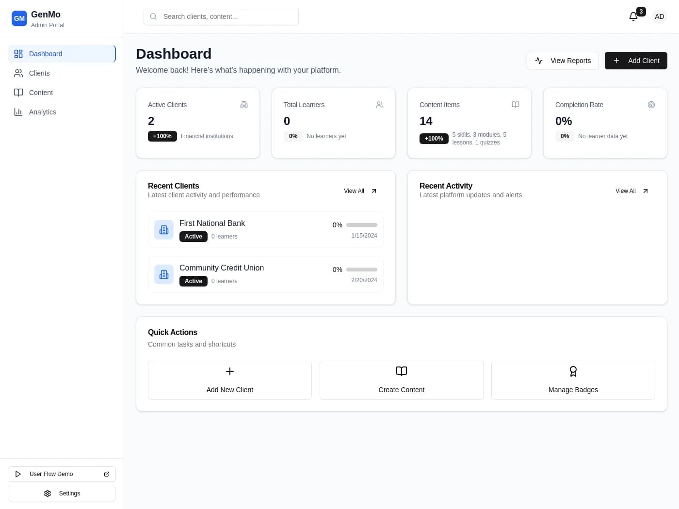 GenMo - White-Label Financial Education SaaS Platform
