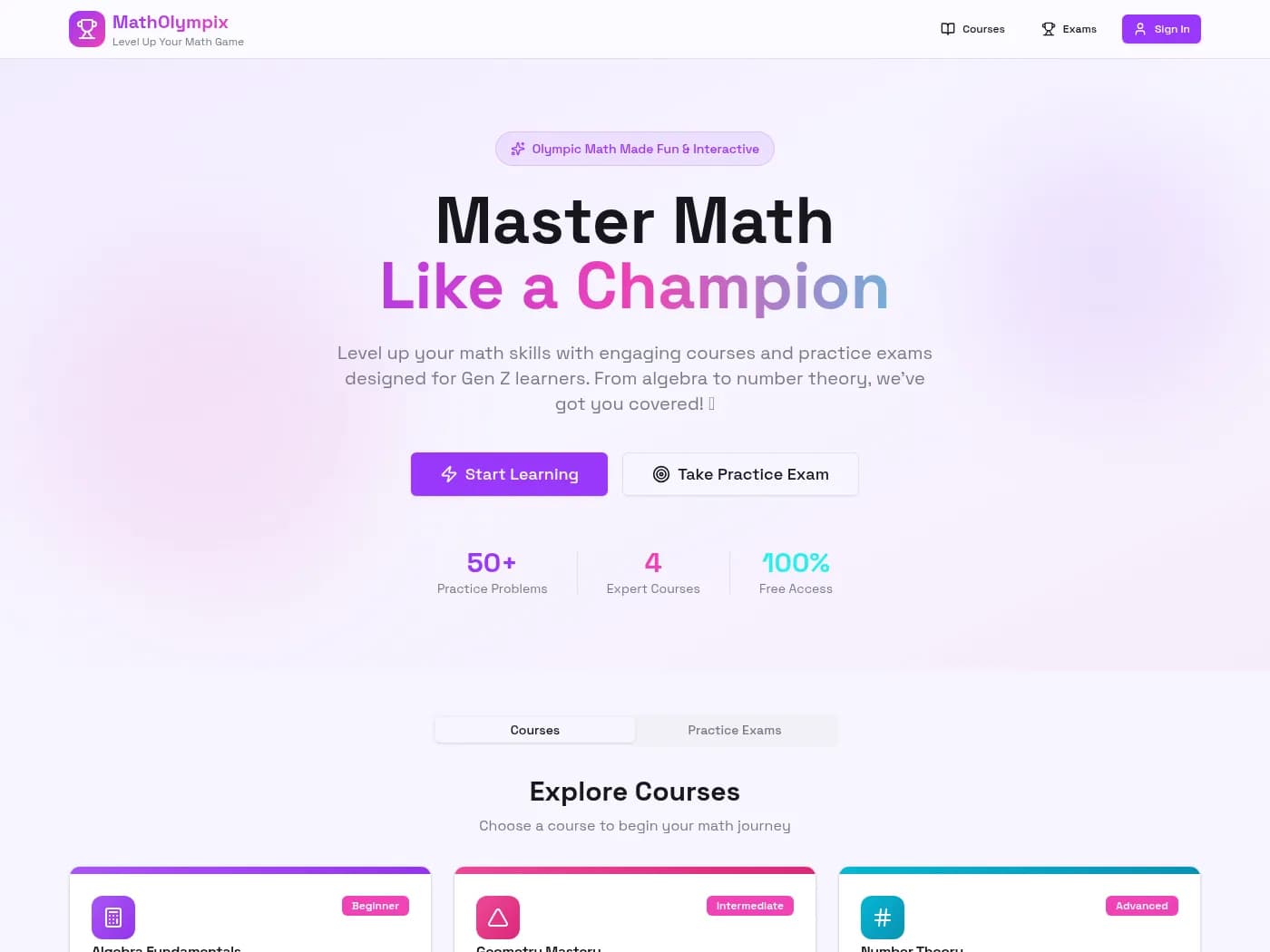 GenZ Olympic Math Courses & Exams App