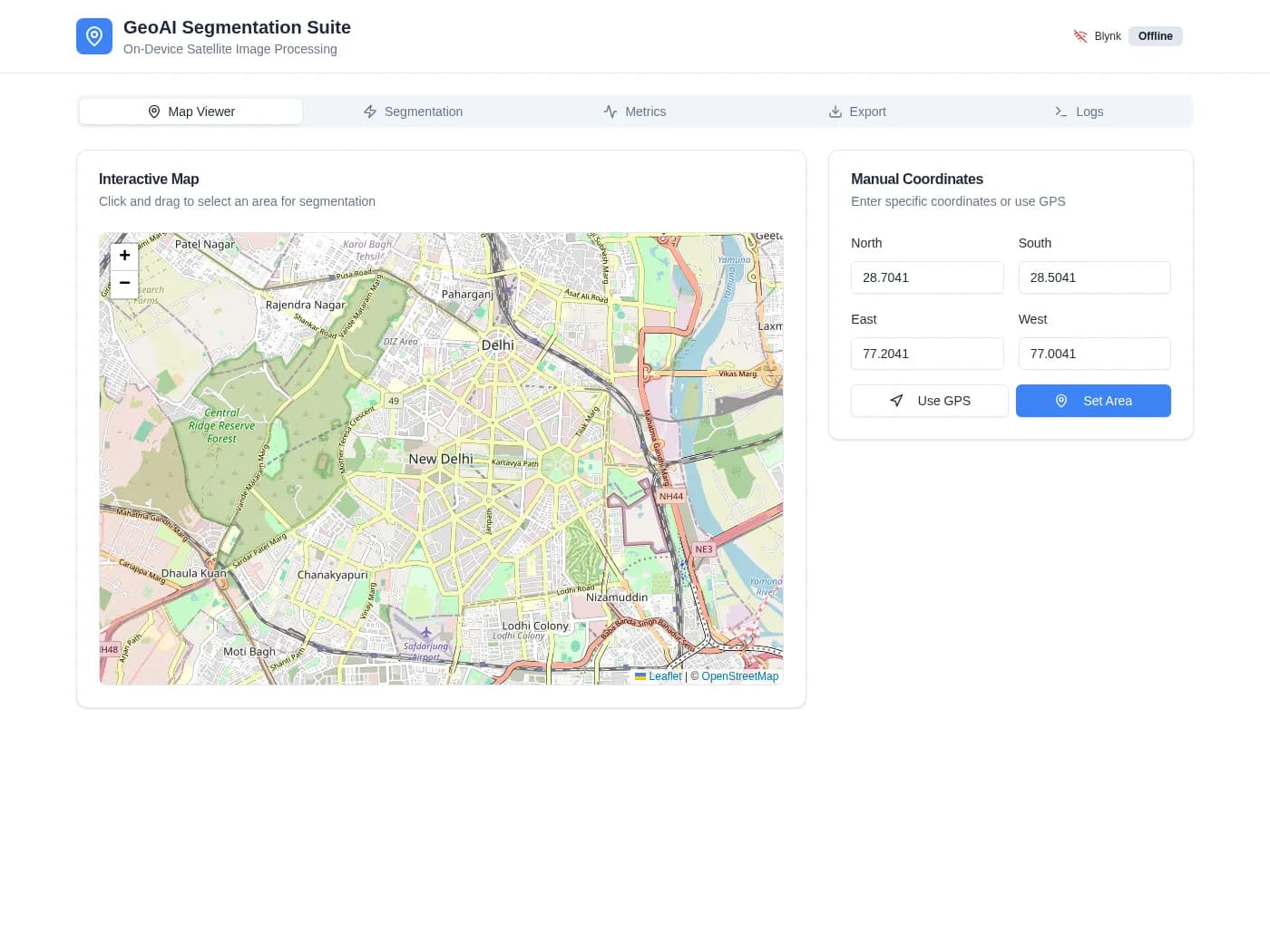 GeoAI On-Device Segmentation Suite with Blynk Remote Visualization
