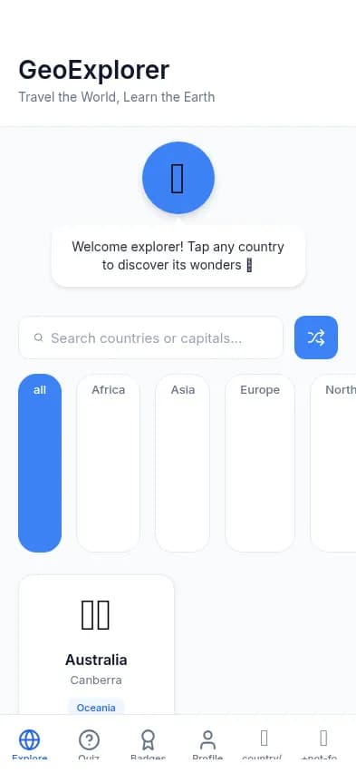 GeoExplorer - Interactive World Geography Learning Mobile App