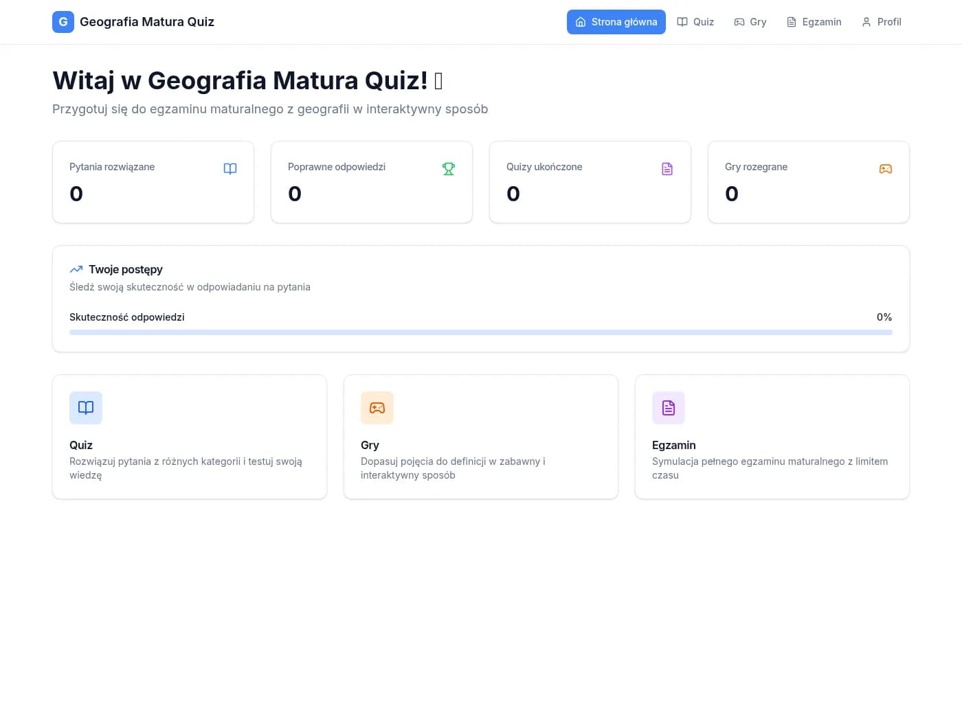 Geografia Matura Quiz – Interactive Exam and Learning Platform