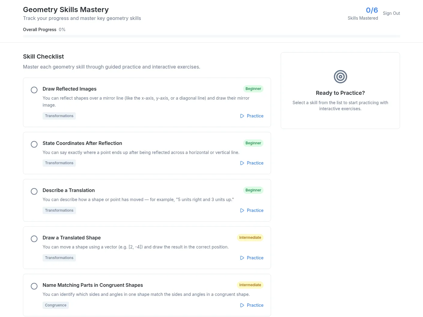 Geometry Skills Mastery Interactive Checklist