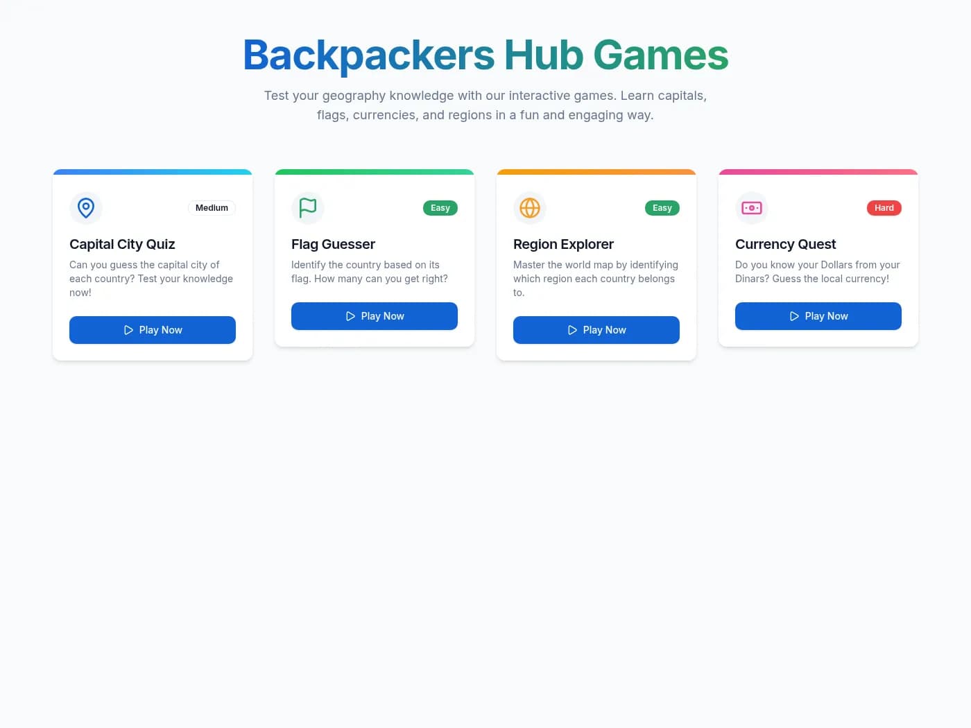 GeoPlay: Interactive Geography Games Portal