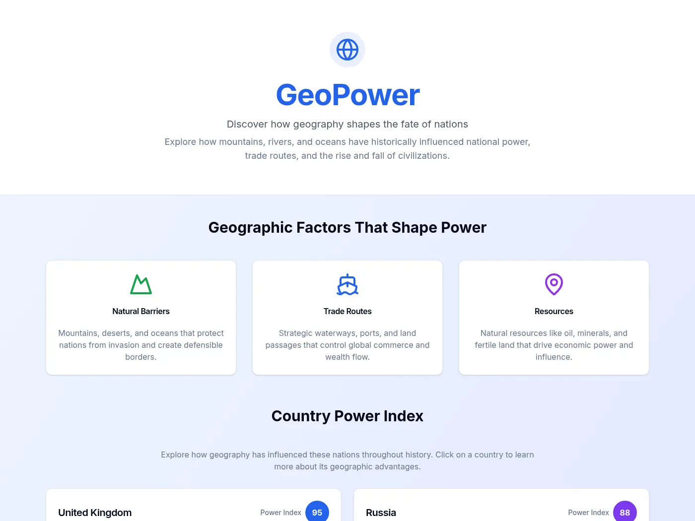 GeoPower: Exploring How Geography Shapes Nations