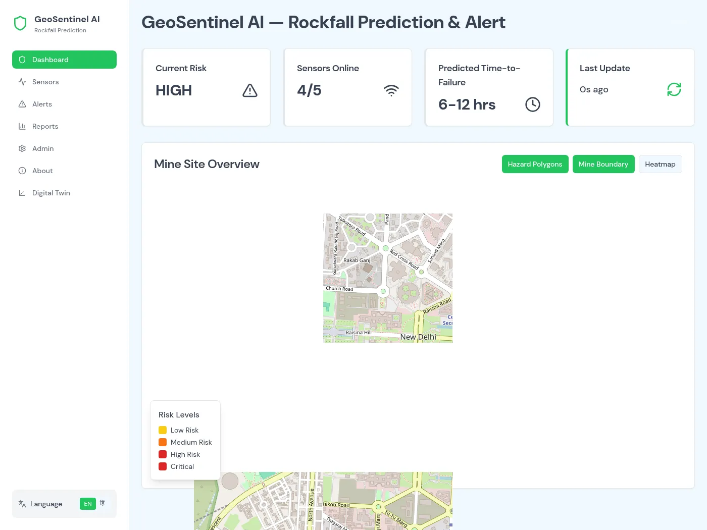 GeoSentinel AI – Rockfall Risk Prediction & Alert Web App Prototype