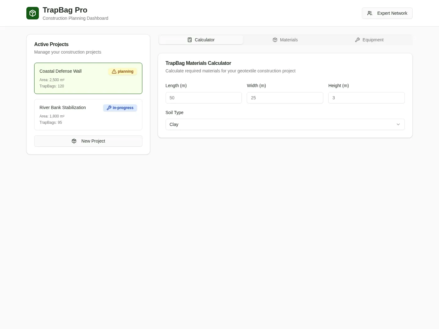 Geotextile TrapBag Construction Planning Dashboard