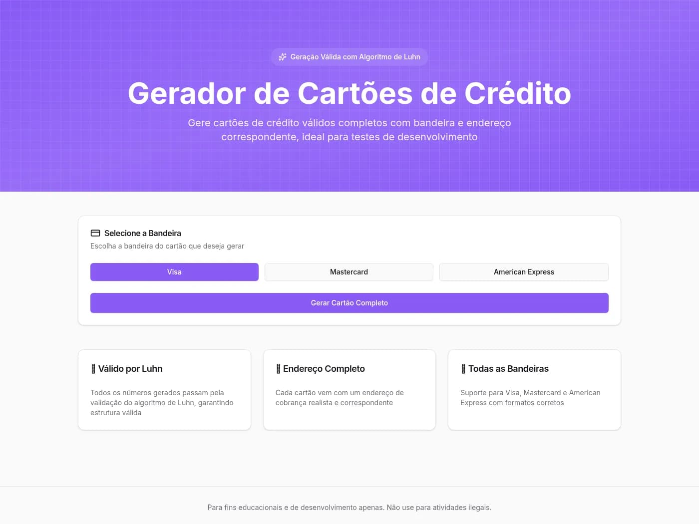 Gerador Completo de Cartões de Crédito Válidos