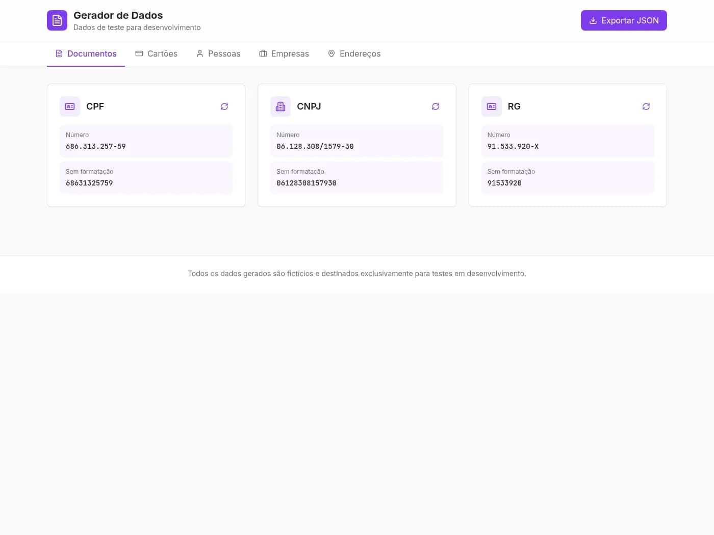 Gerador Completo de Dados de Teste para Programas e Aplicações