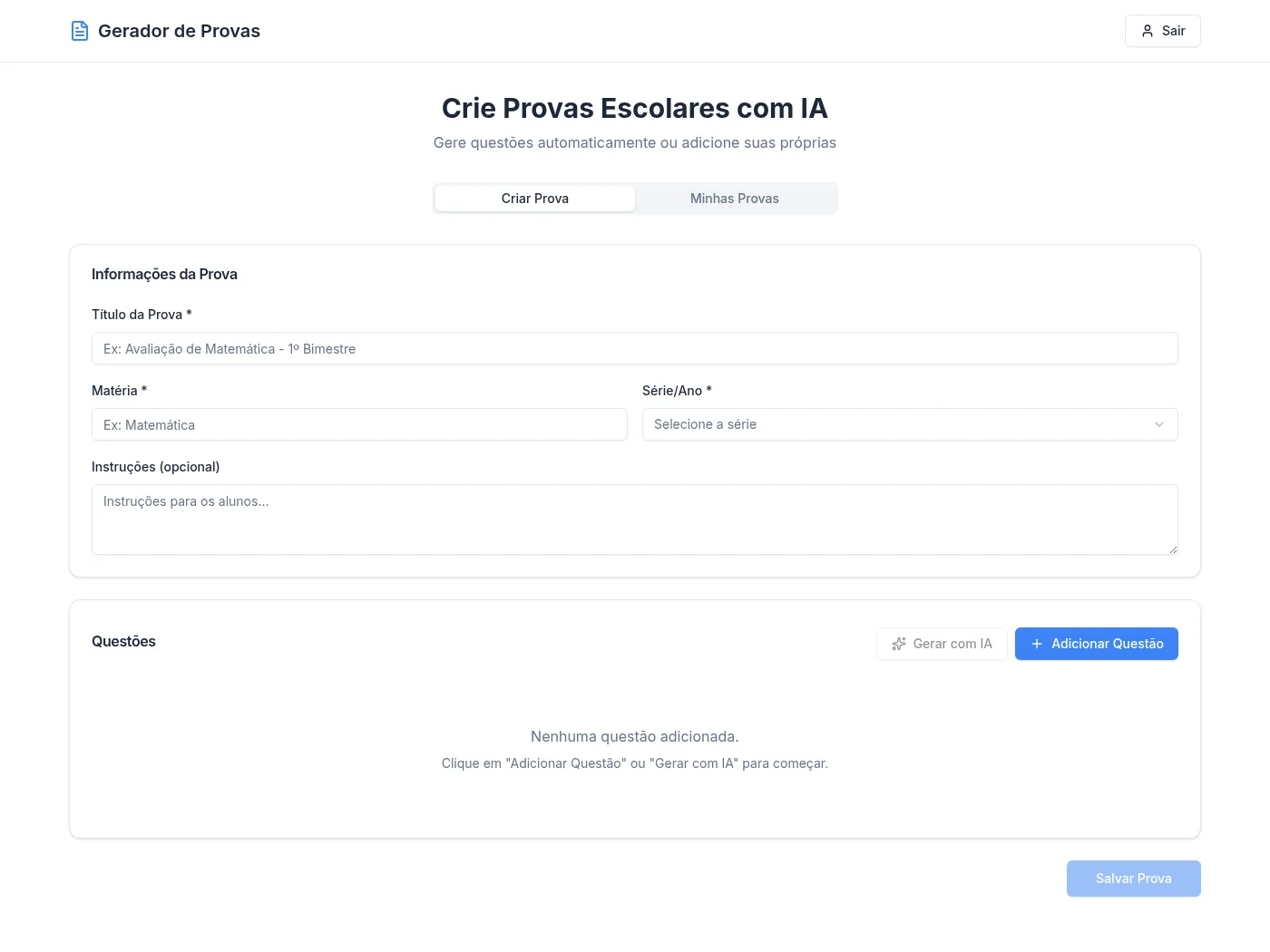 Gerador de Provas Escolares