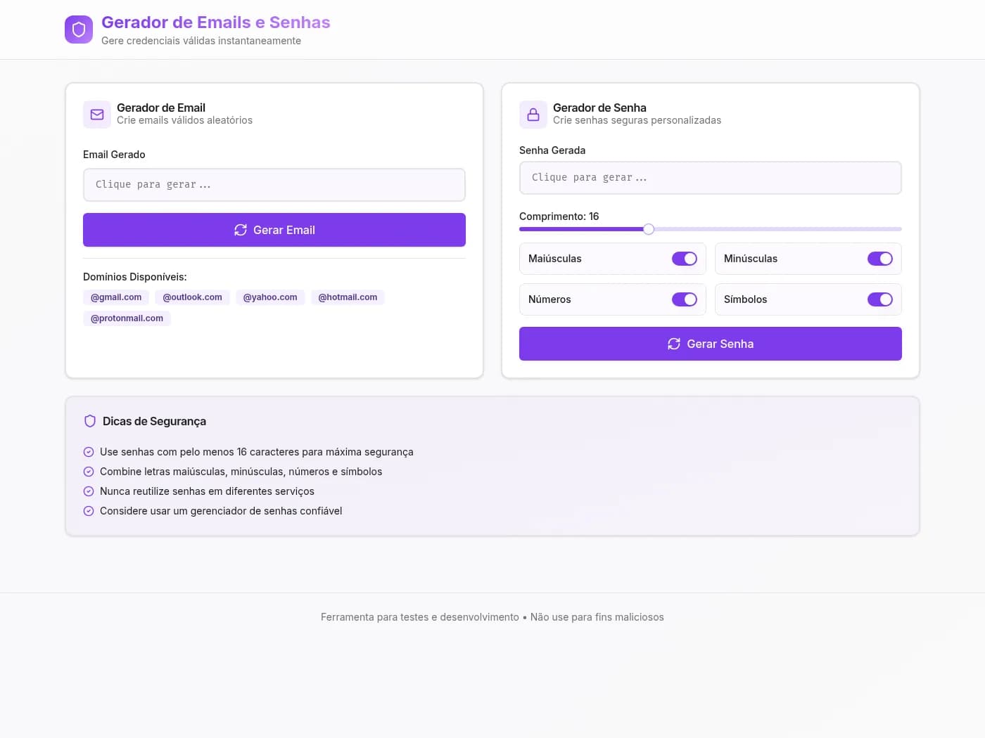 Validador e Gerador de Emails e Senhas