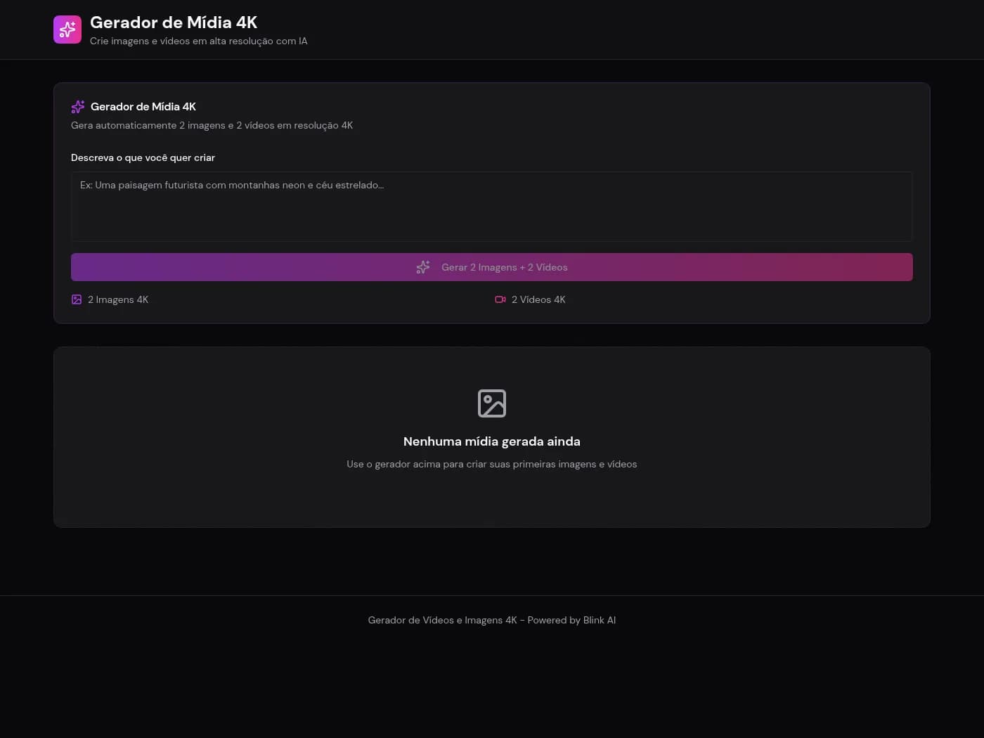 Gerador de Vídeos e Imagens 4K com Galeria Integrada