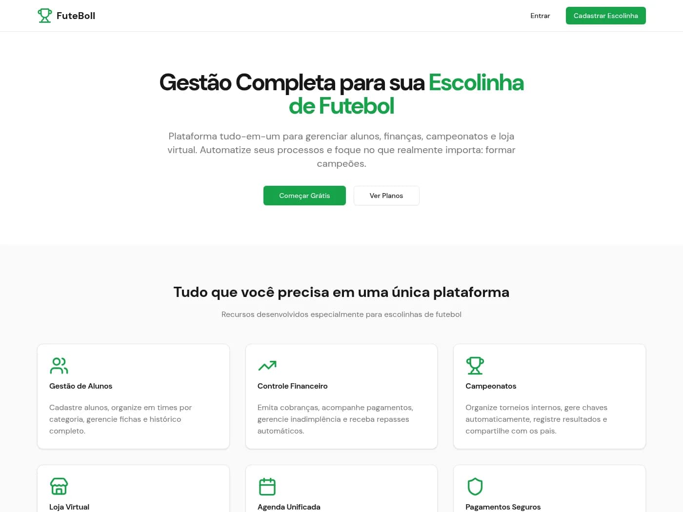 Gestão para sua Escolinha de Futebol - Plataforma Web SaaS Multitenant