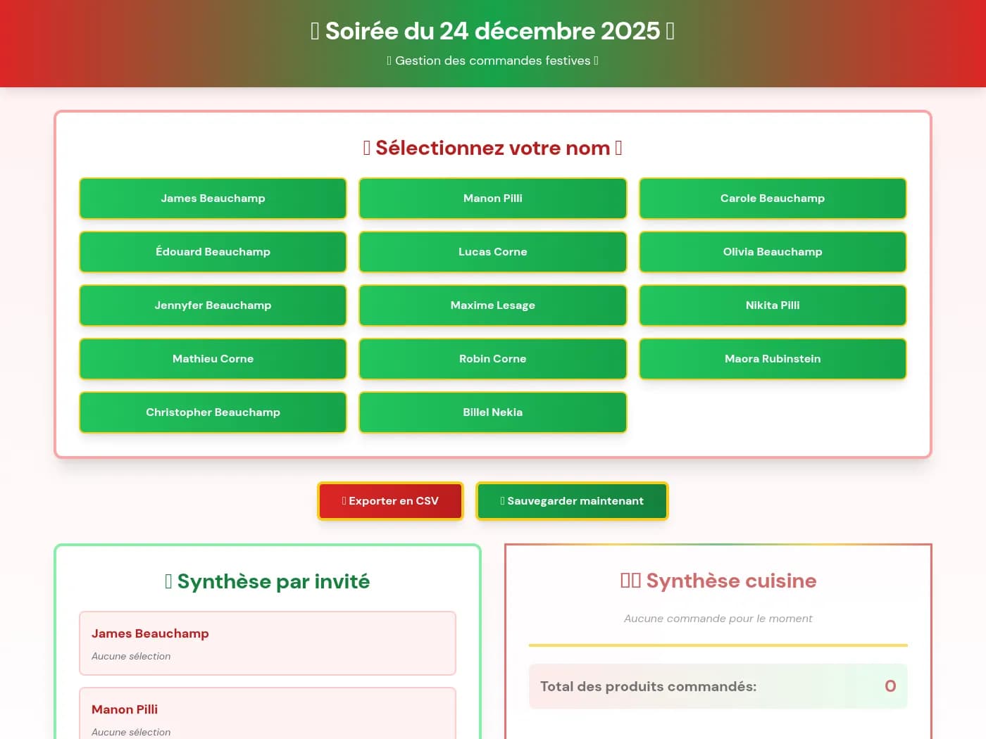 Soirée 24 Décembre 2025: Gestion festive des commandes d’invités