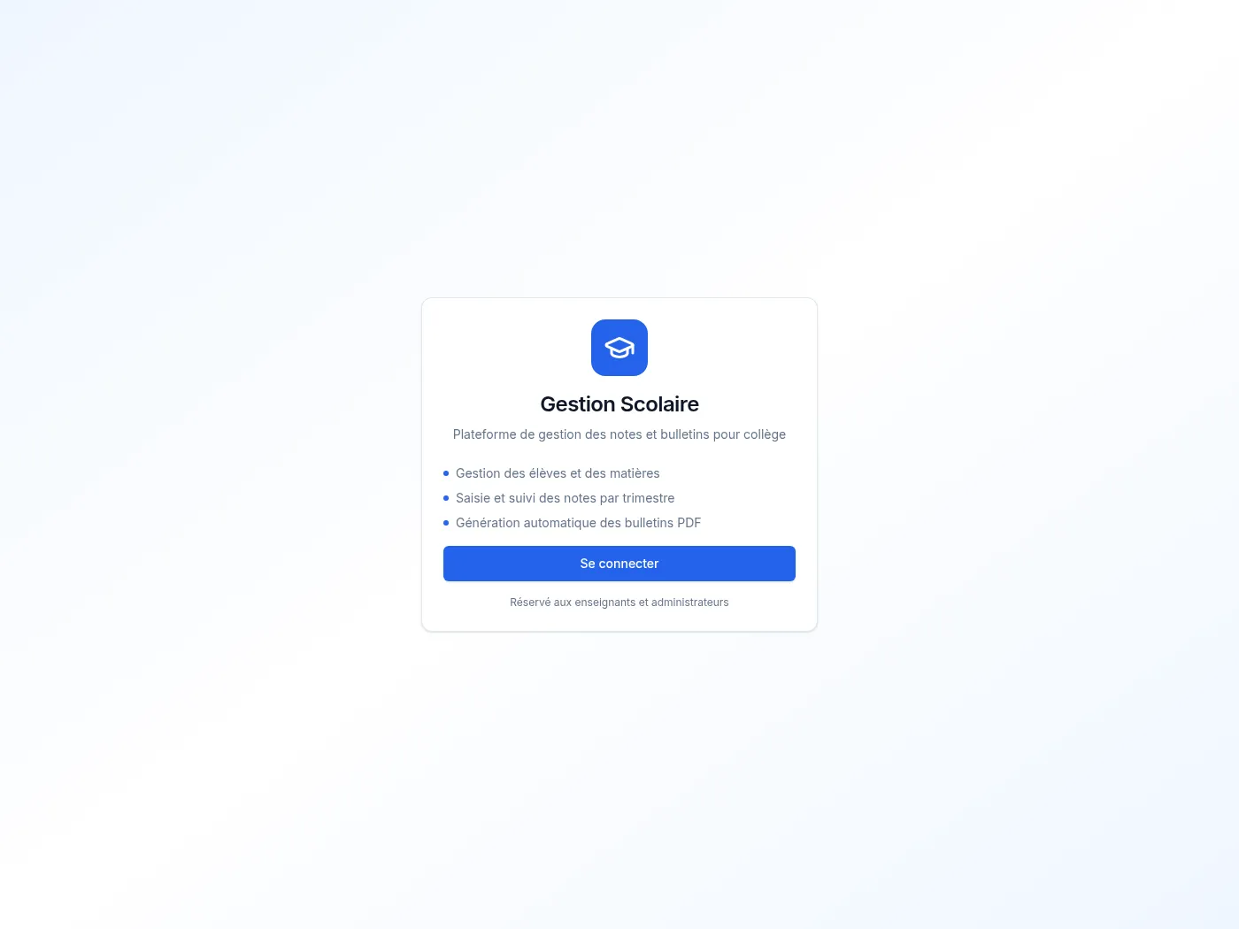 Plateforme de gestion des notes et bulletins pour collège