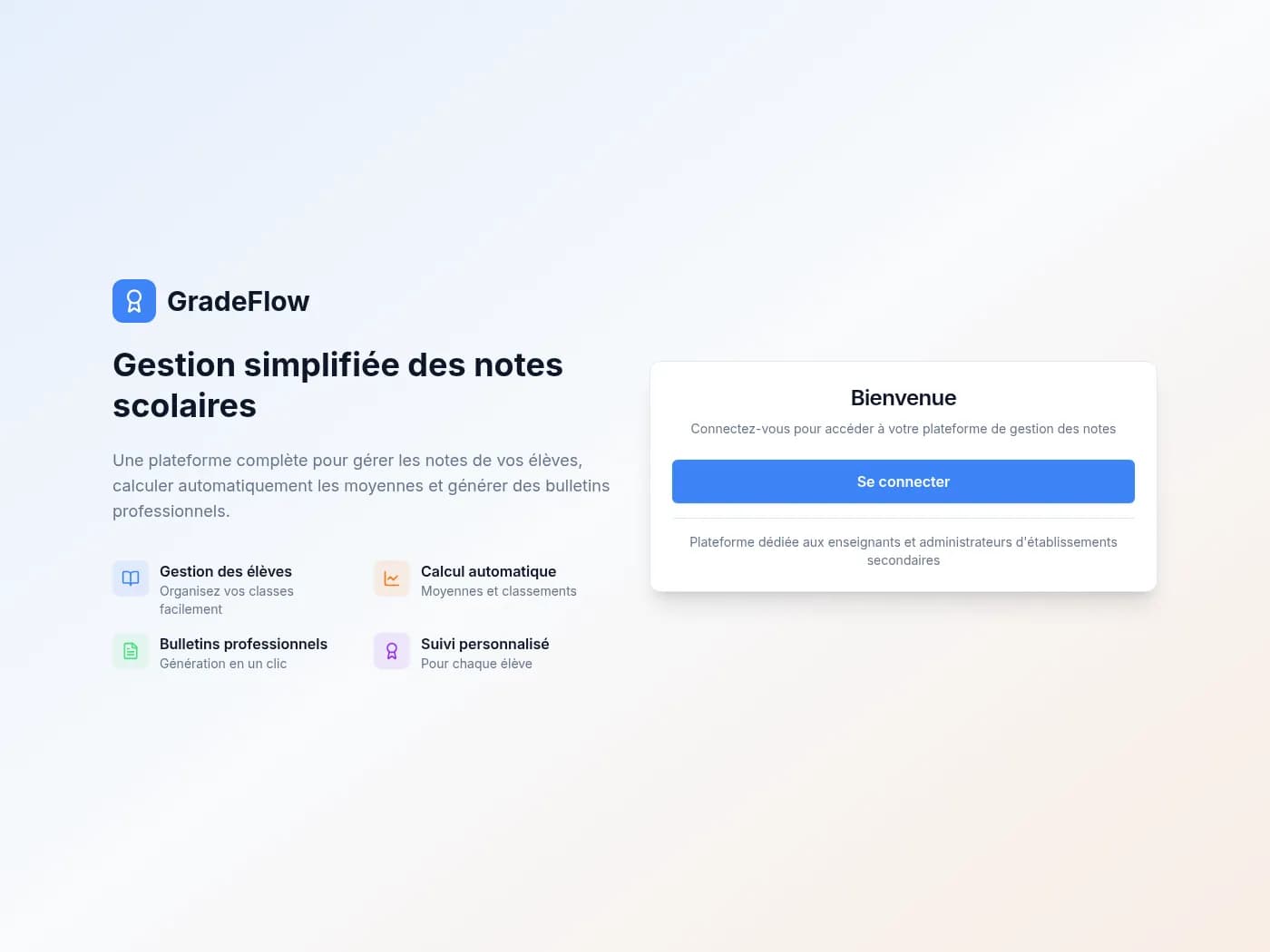 Plateforme de gestion des notes pour établissements secondaires