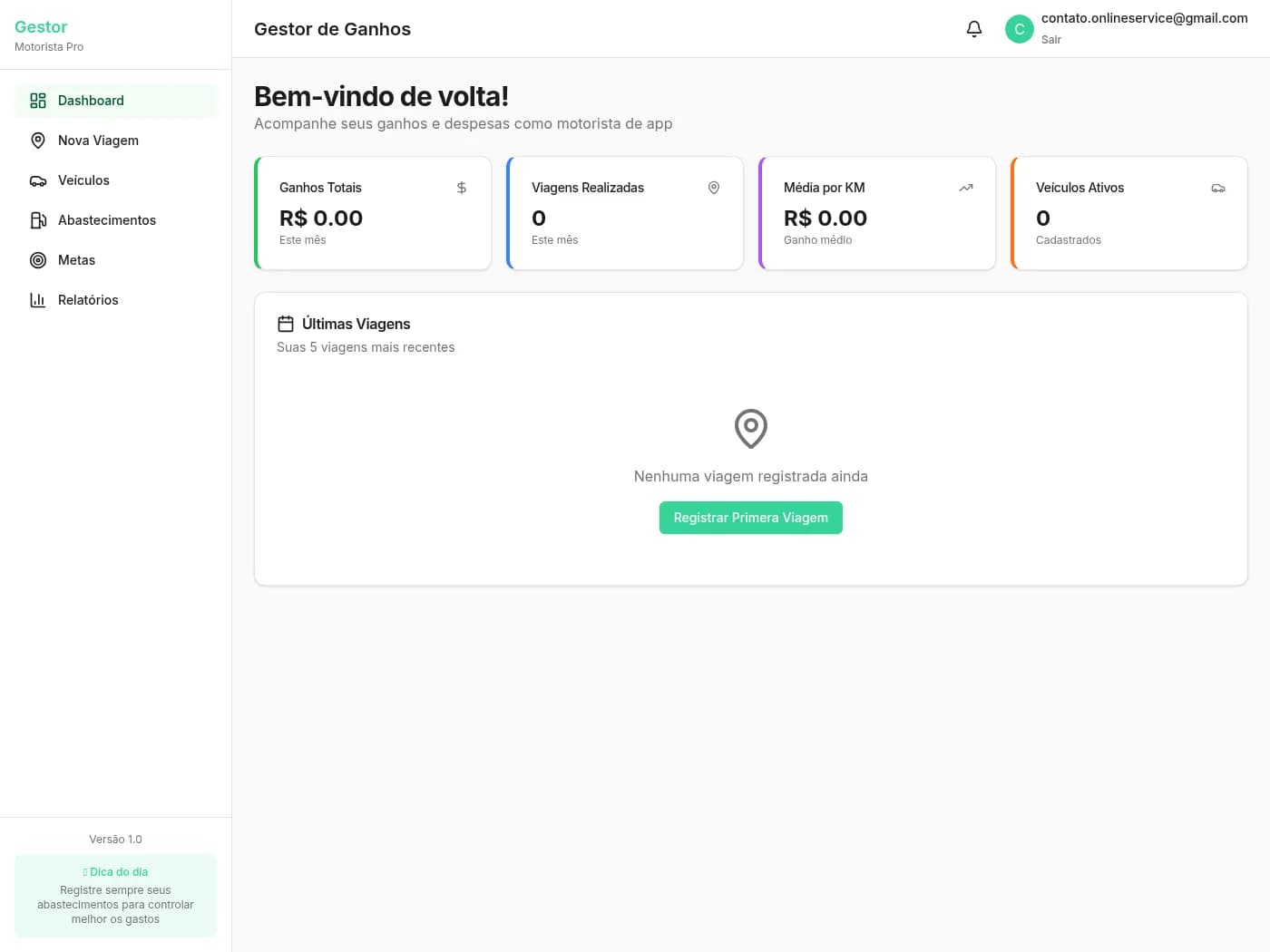 Gestor de Ganhos e Despesas para Motoristas de Apps