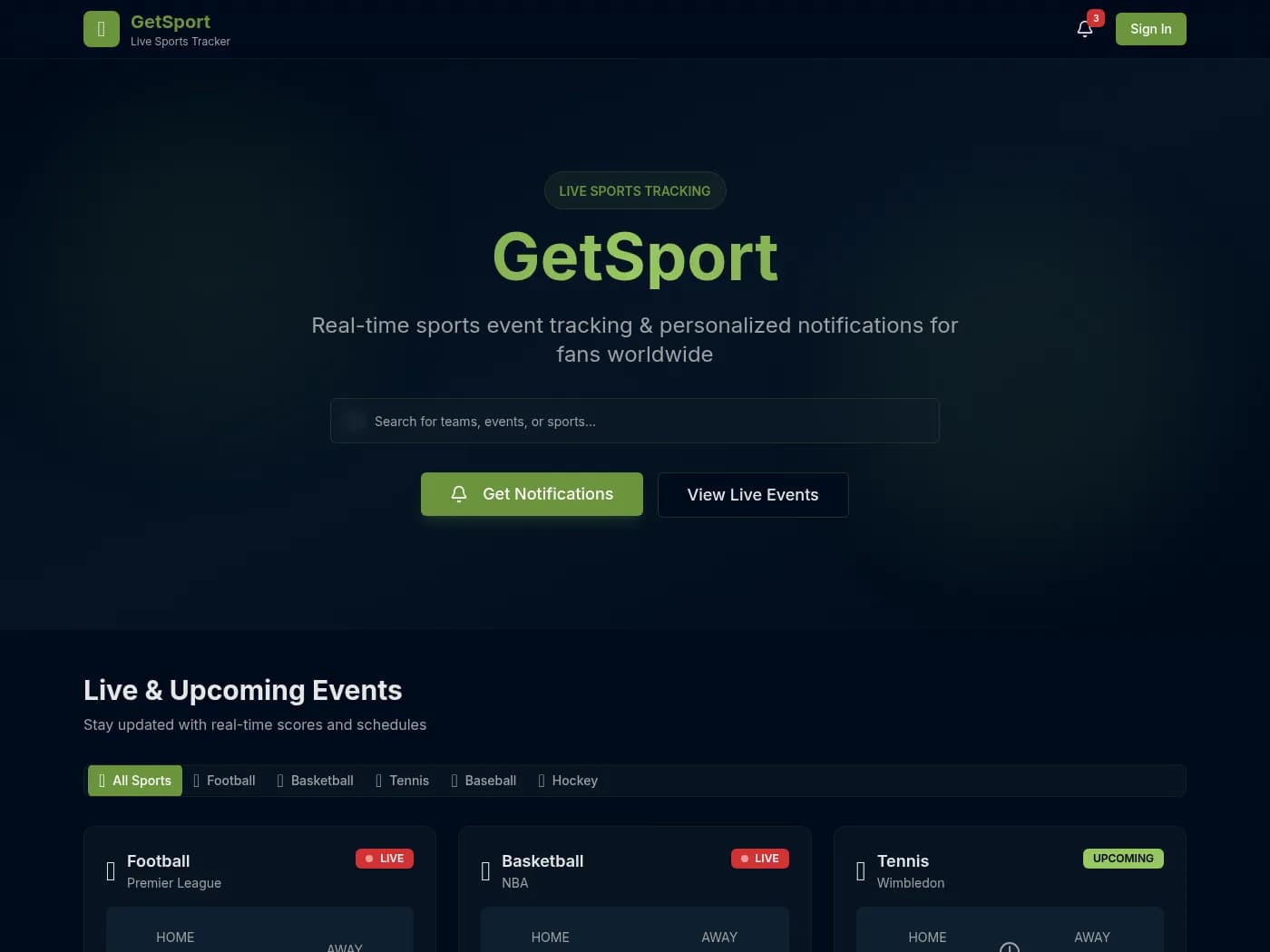 GetSport: Real-Time Sports Event Tracker & Notification Hub