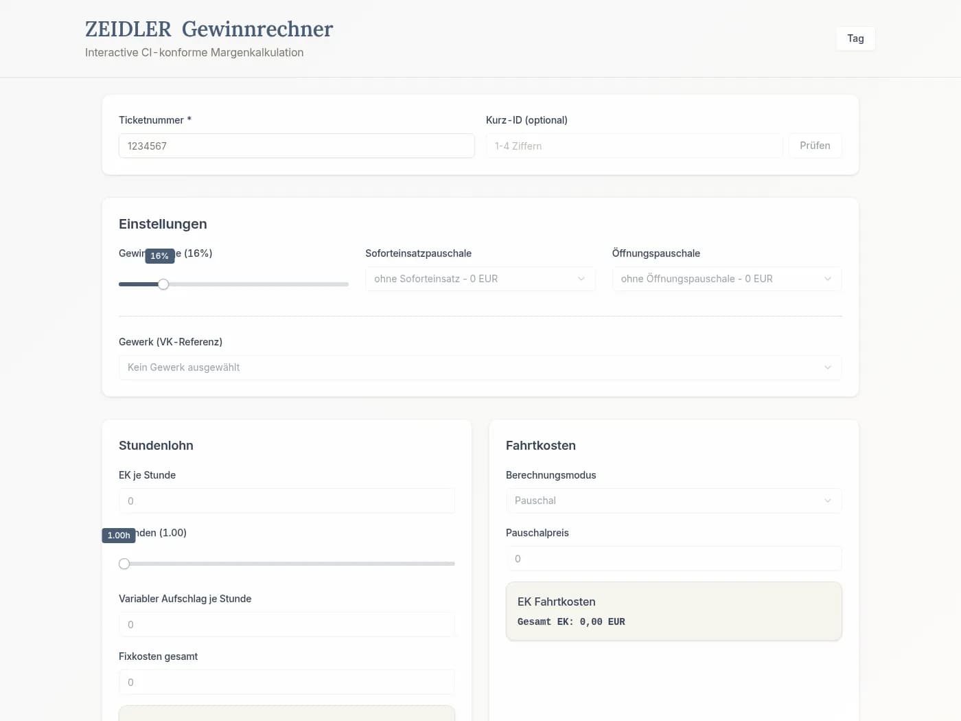ZEIDLER Gewinnrechner – Interactive CI-konforme Margenkalkulation