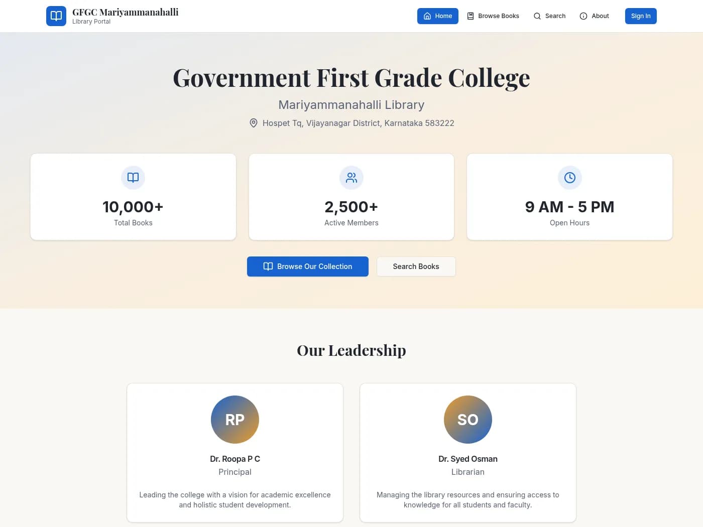 Government First Grade College Mariyammanahalli Library Portal